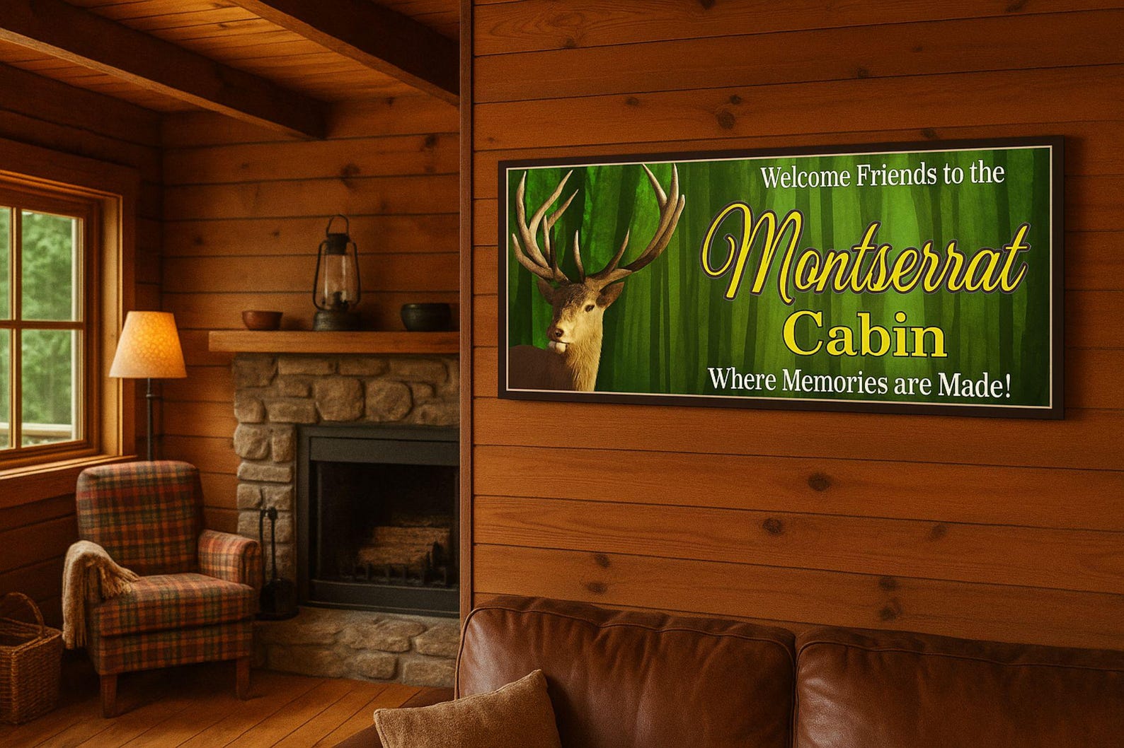 Personalized Deer Cabin Sign: Rustic Lake House Wall Art - Etsy