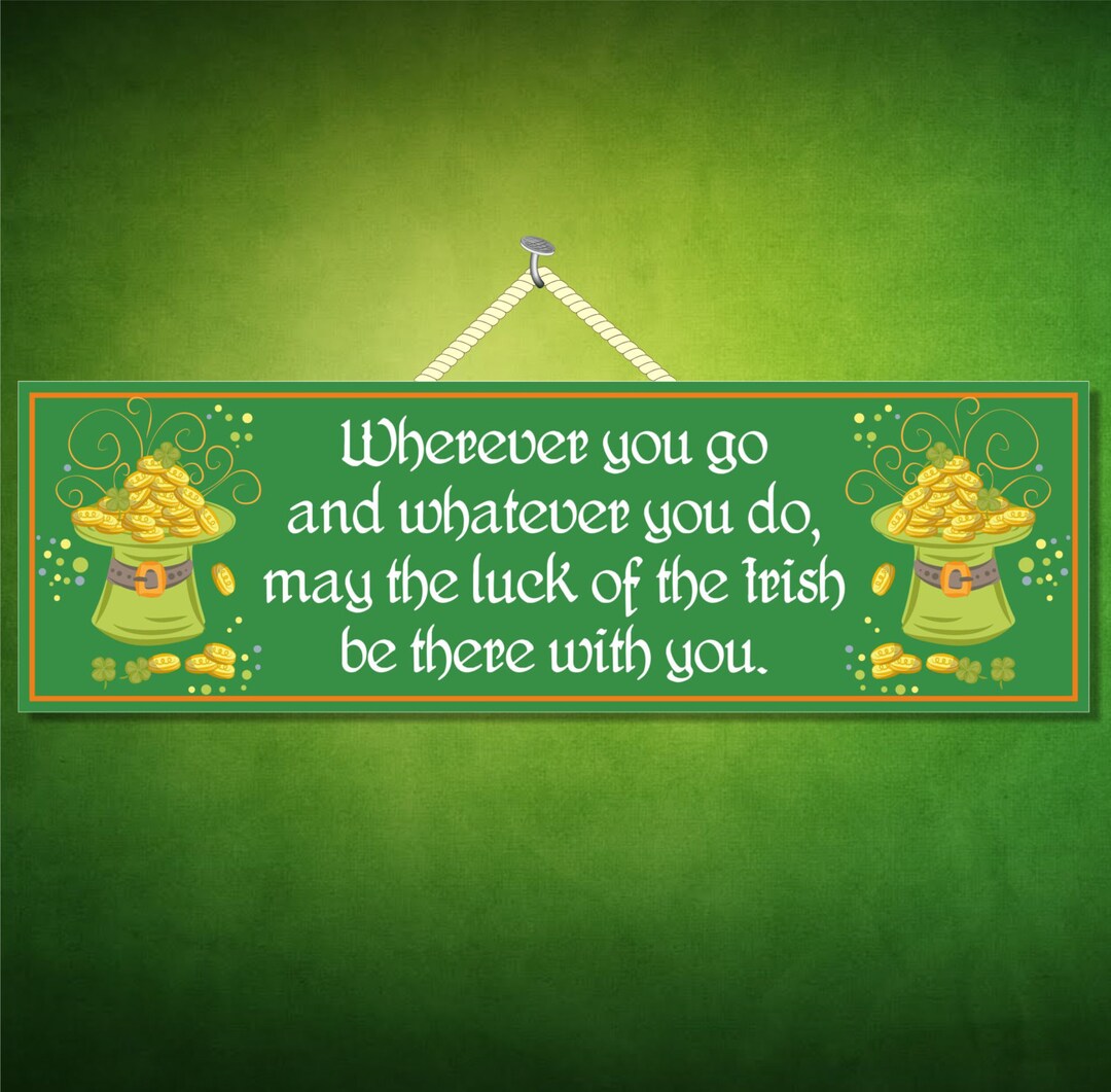 Luck of the Irish Funny Novelty Sign With Leprechaun Hats, Gold Coins ...