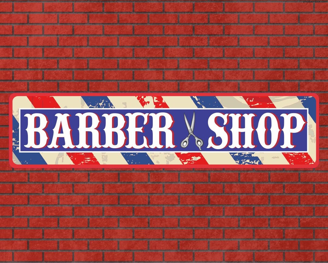 Nostalgic Barber Shop Sign With Barber Pole Stripes & Scissors, Retro ...