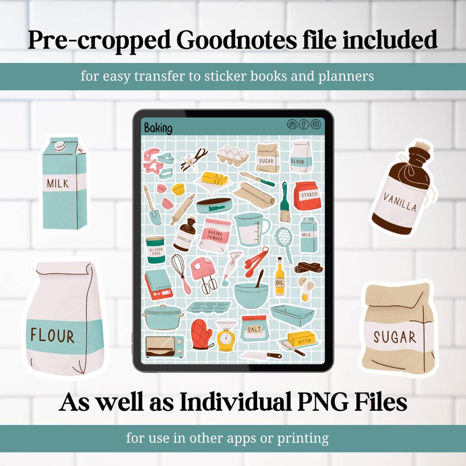 Digital Printable Stickers, Cute Baking Designs for Organizing Recipes ...