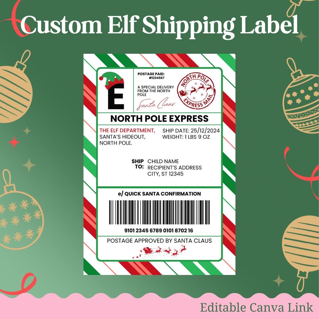 Christmas Elf Shipping Label Template: North Pole Express (canva ...