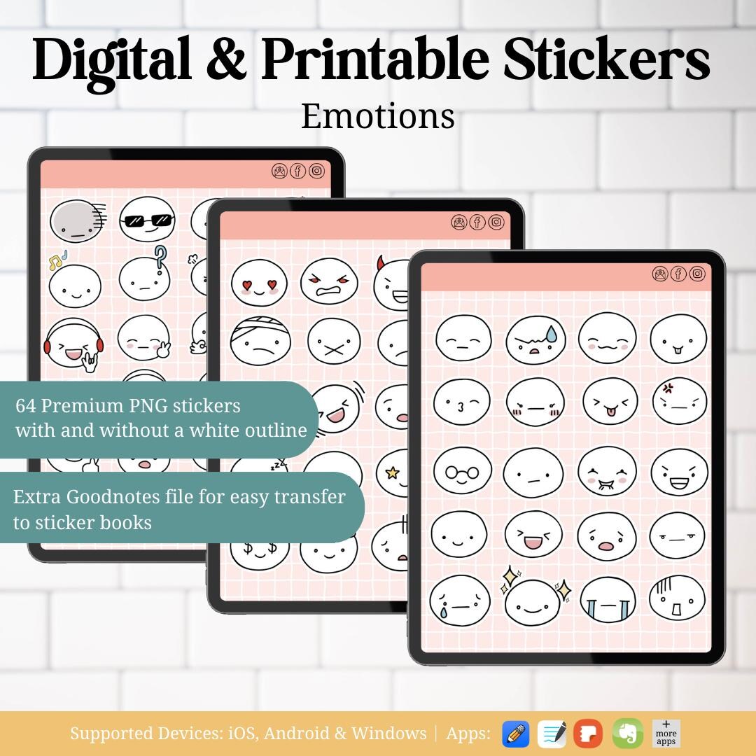 Digital Printable Emotion Stickers, Expressive Designs for Scrapbooking ...