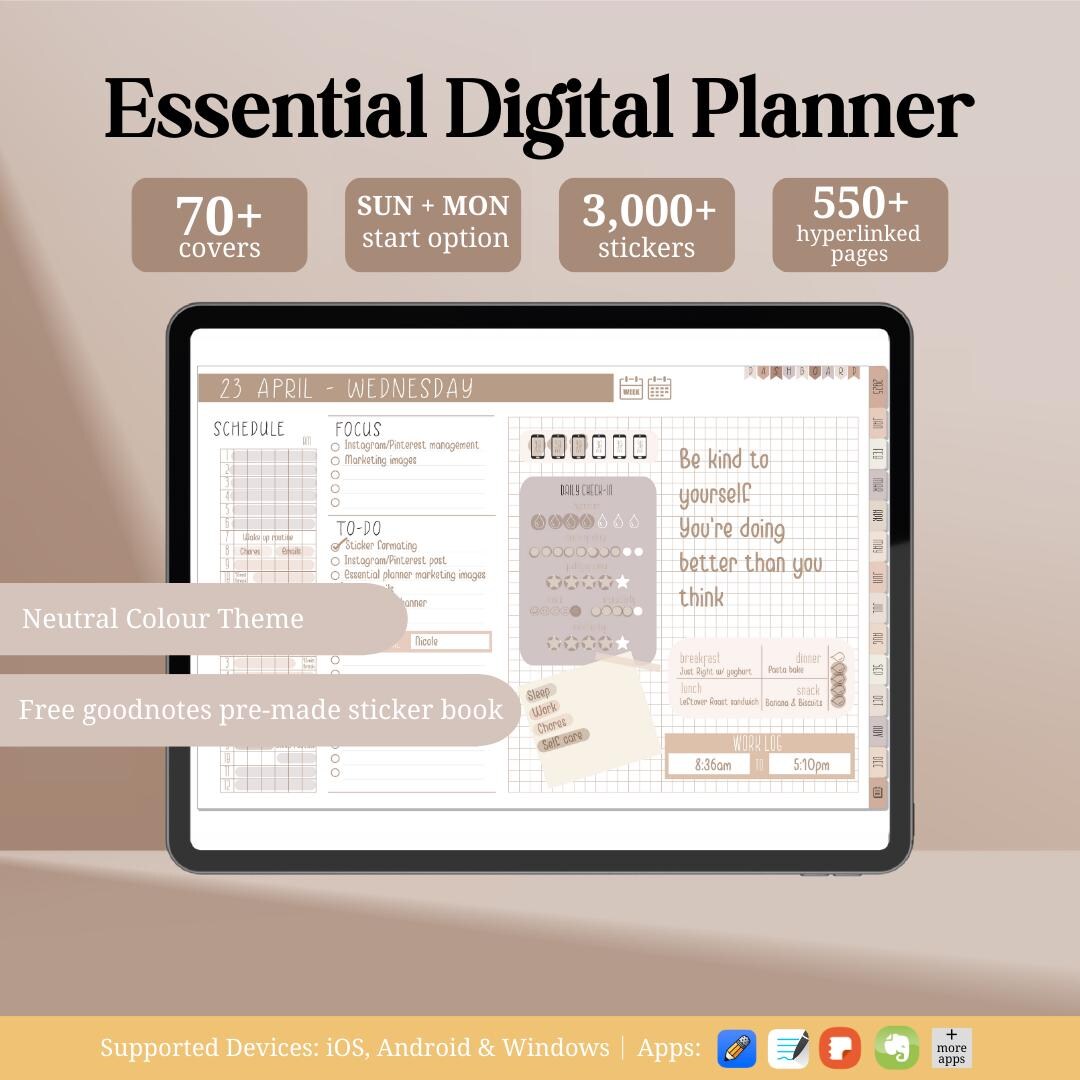 Essential 2025 Digital Planner, Daily Weekly Monthly, Neutral Theme ...