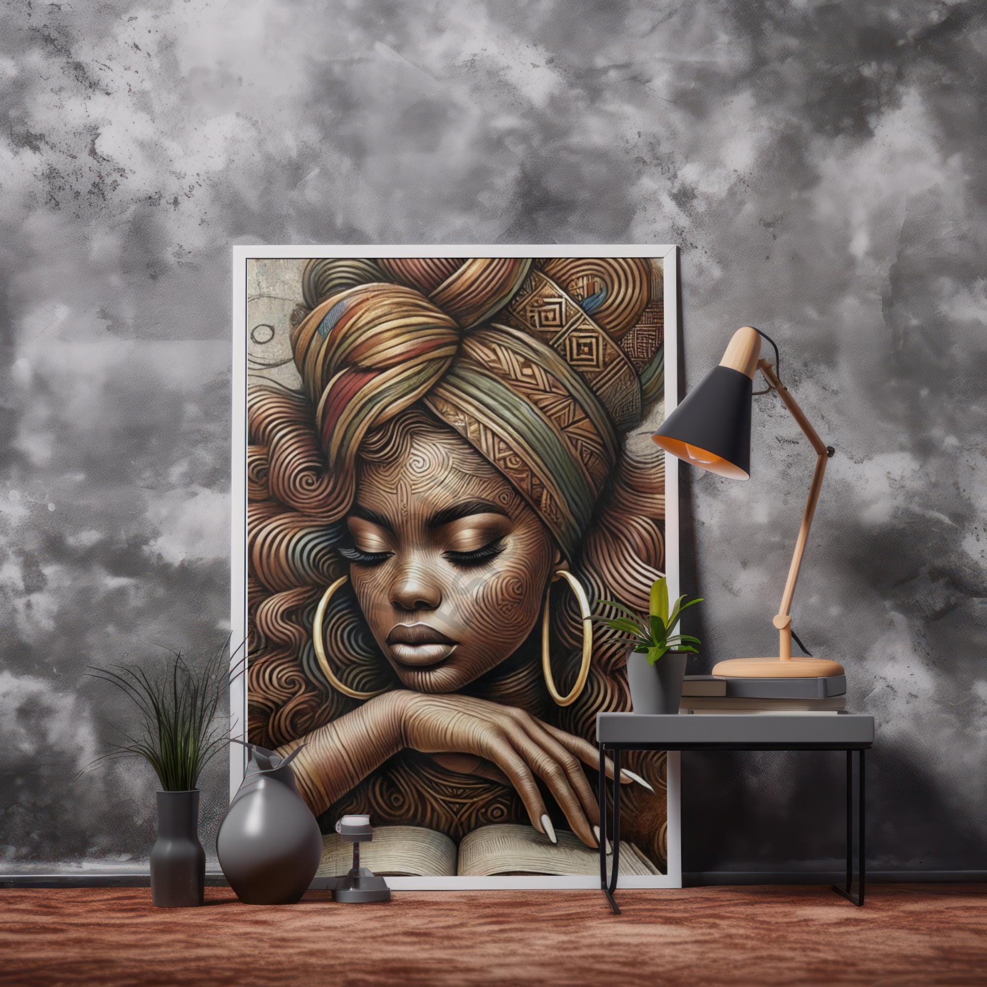 Intricate Afrocentric Portrait Art Print, Detailed Black Woman Digital ...
