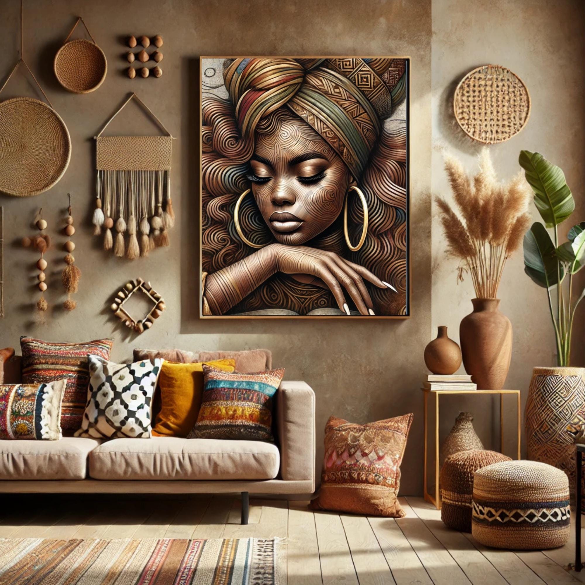 Intricate Afrocentric Portrait Art Print, Detailed Black Woman Digital ...