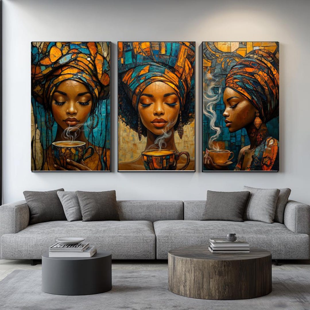 Afrocentric Home Decor Print Stained Glass Tea Sipping Art African