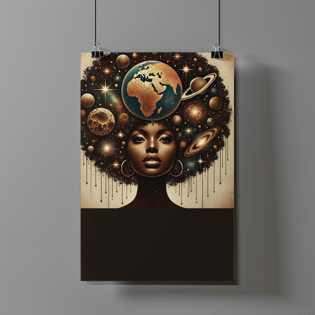 Cosmic Afro Art Print, African Planetary Digital Artwork, Afro Futurism ...