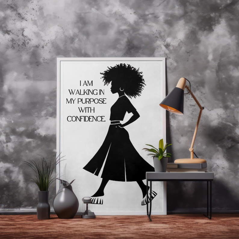 Empowering Black Woman Affirmation Wall Art - Motivational Digital ...