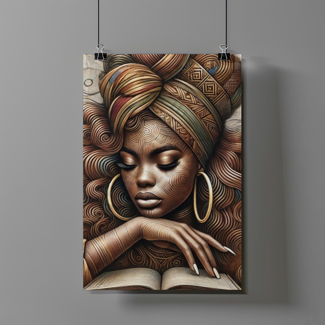 Intricate Afrocentric Portrait Art Print, Detailed Black Woman Digital ...