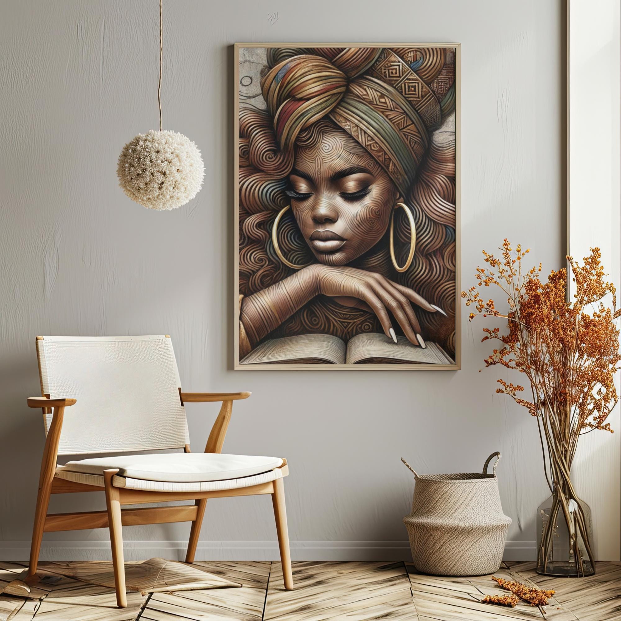 Intricate Afrocentric Portrait Art Print, Detailed Black Woman Digital ...