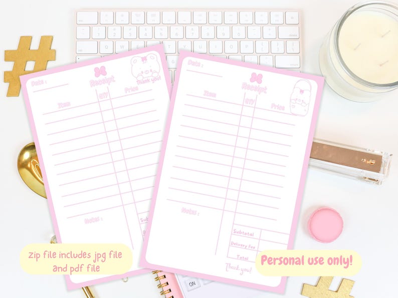 Cute Kawaii Receipt for Small Business 3x4 Inch Digital Download Cute ...