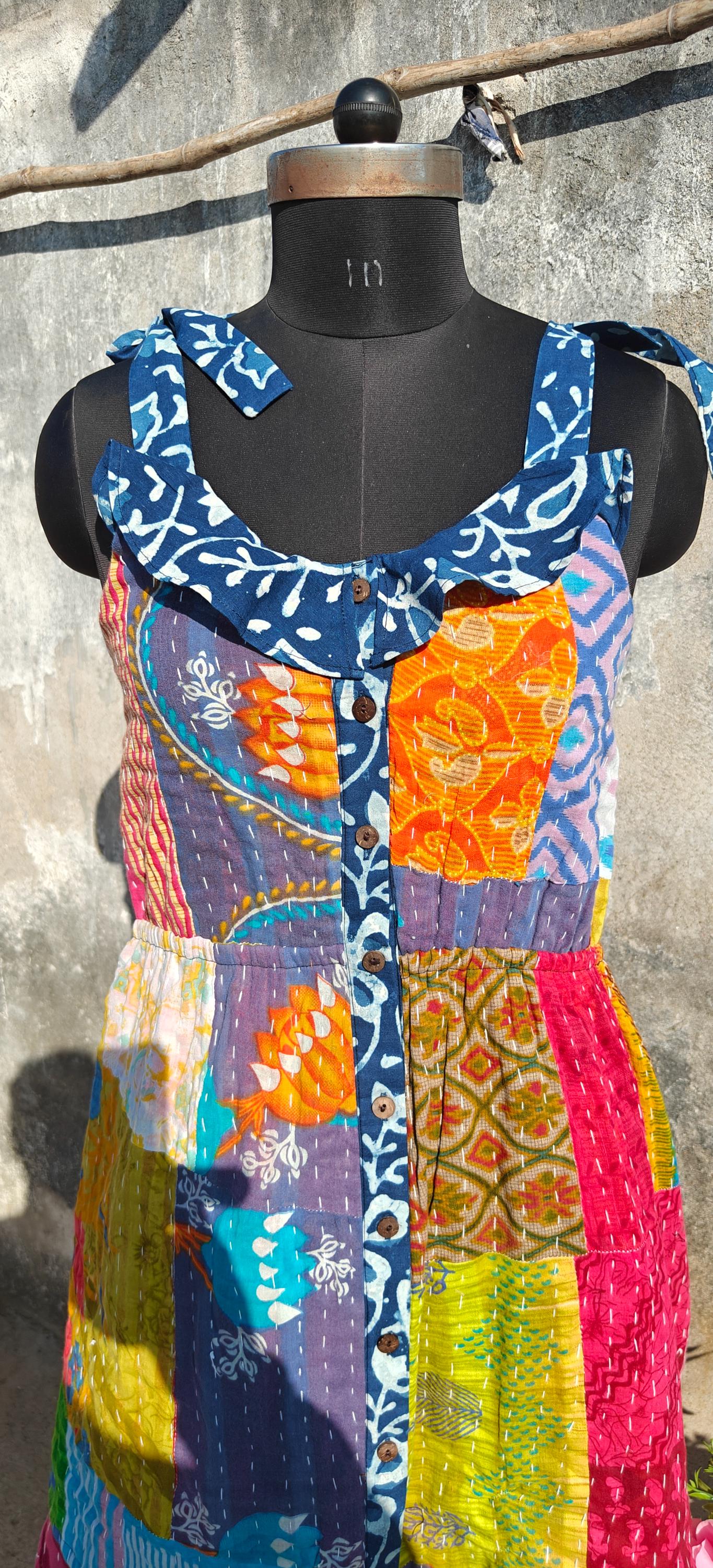 Handmade Upcycled Kantha Cotton Sundress, Boho Hippie Reversible Dress ...