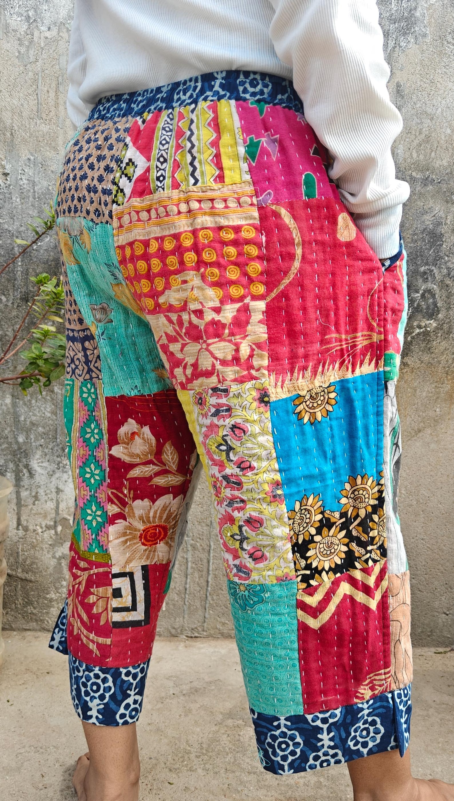 Handmade Reversible Kantha Capri Pants, Upcycled Patchwork Trouser - Etsy