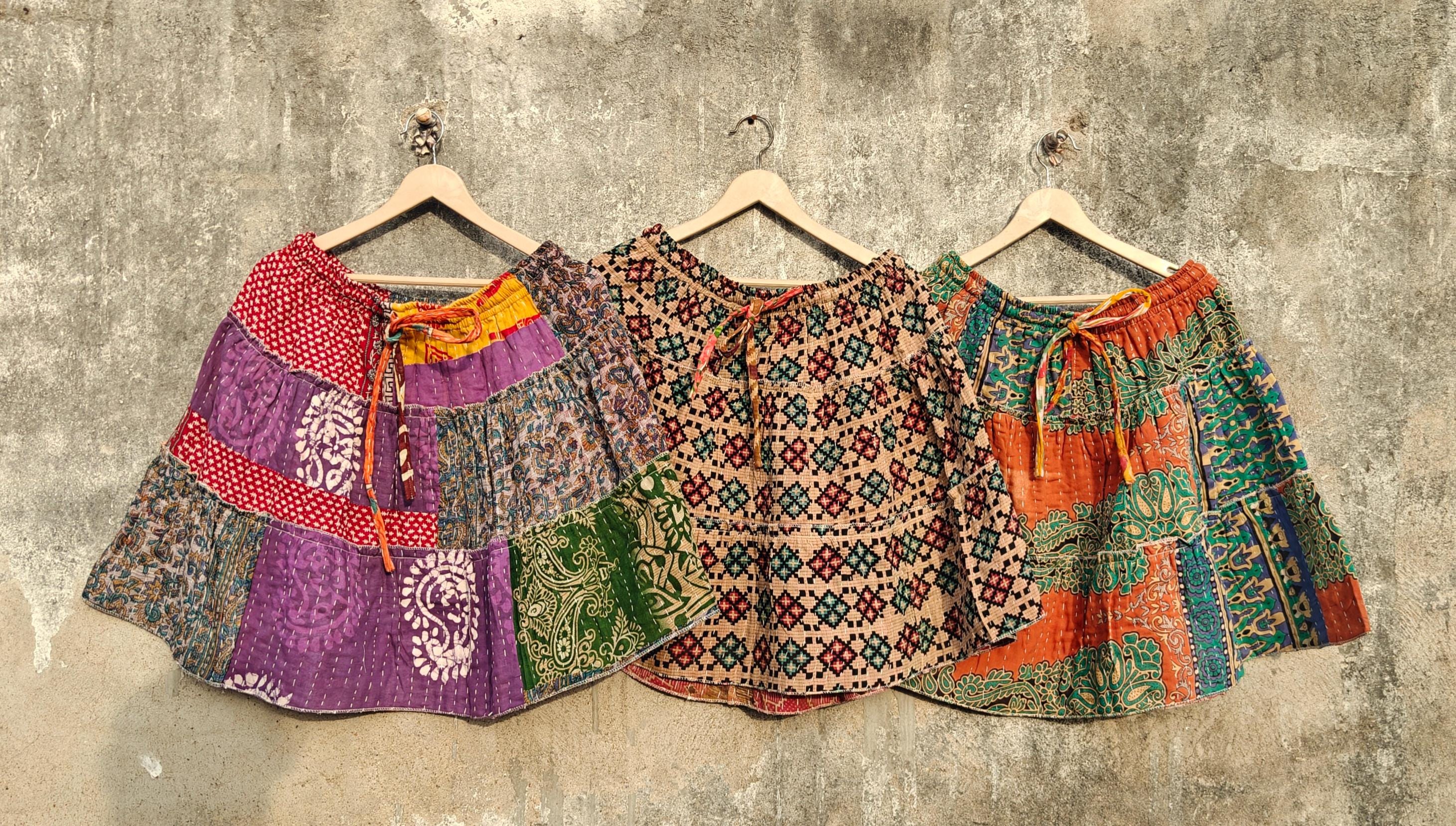 Handmade Kantha Upcycled Patchwork Layered Skirt , Boho Hippie Style ...