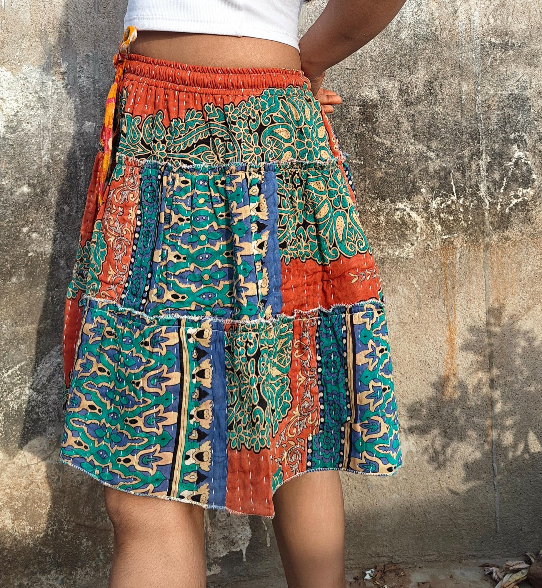 Handmade Kantha Upcycled Patchwork Layered Skirt , Boho Hippie Style ...