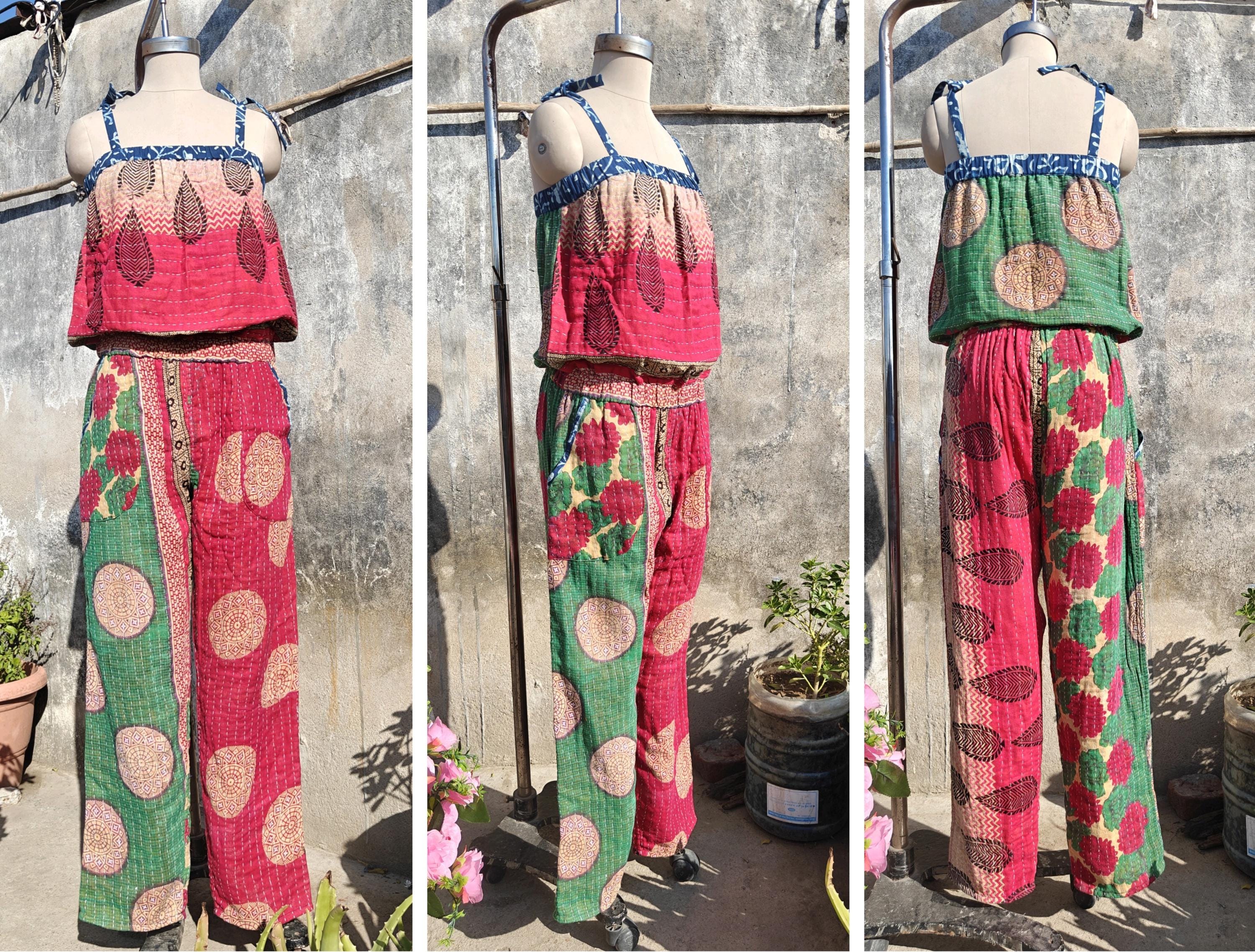 Reversible Kantha Overalls, Upcycled Cotton Jumpsuit, Boho Hippie ...