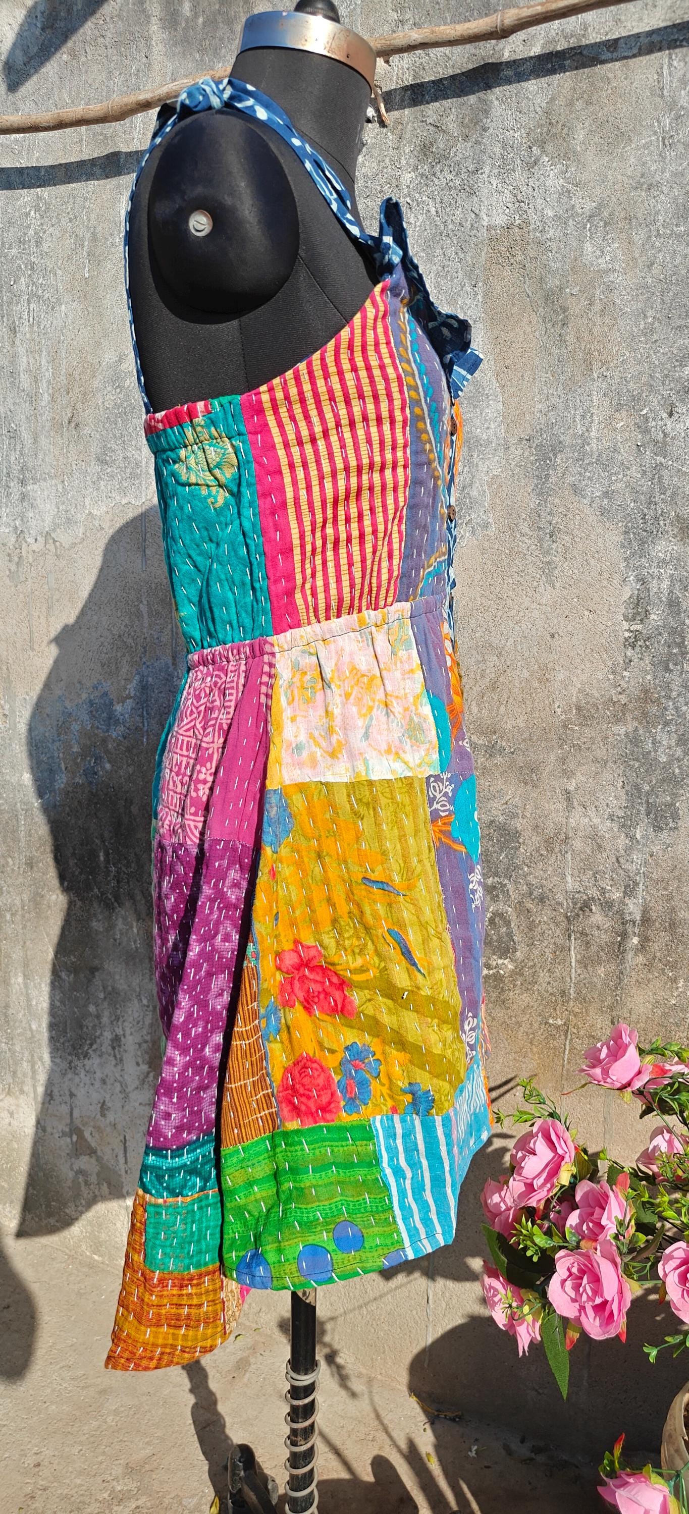 Handmade Upcycled Kantha Cotton Sundress, Boho Hippie Reversible Dress ...