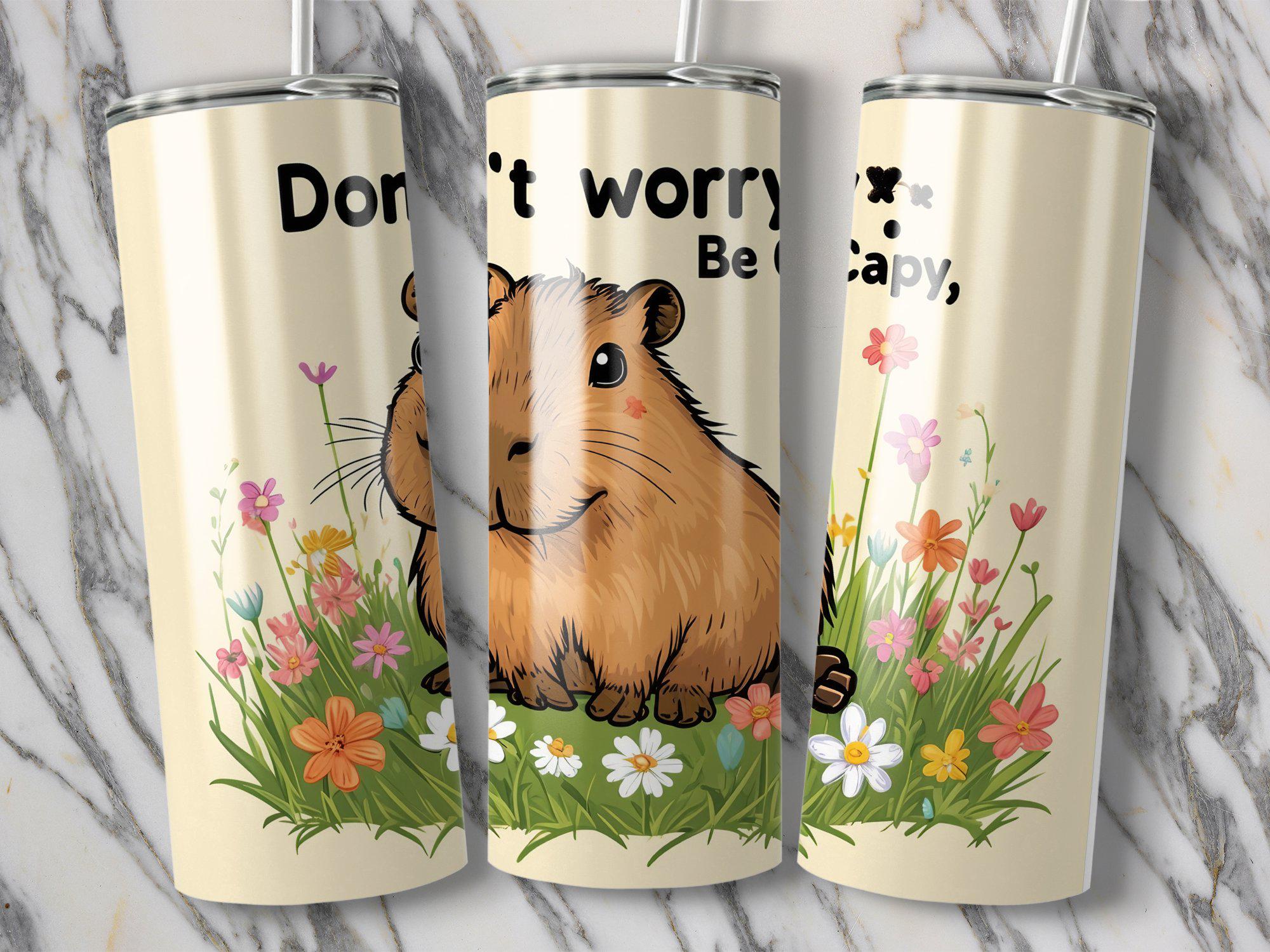 Cute Capybara Tumbler Wrap Design, Capybara Floral Skinny Tumbler PNG ...