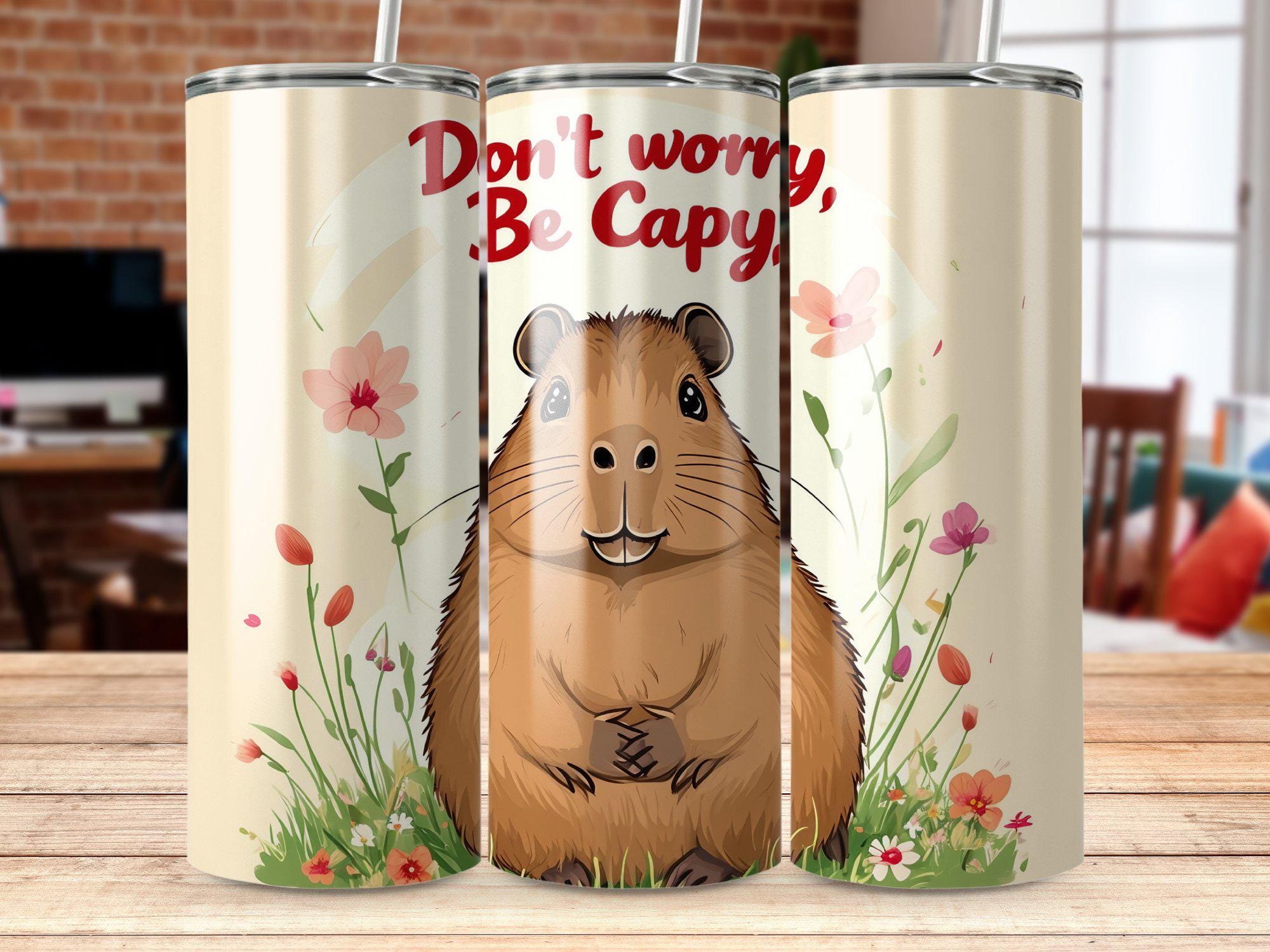 Cute Capybara Tumbler Wrap PNG, 20oz Skinny Tumbler Design, Sublimation ...