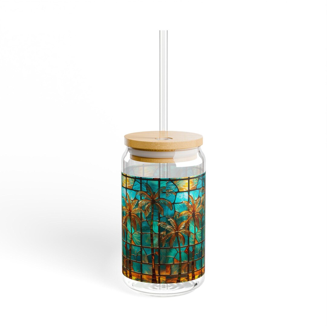 Glass Sipper Cup With a Stained Glass Palm Trees Design Perfect for ...