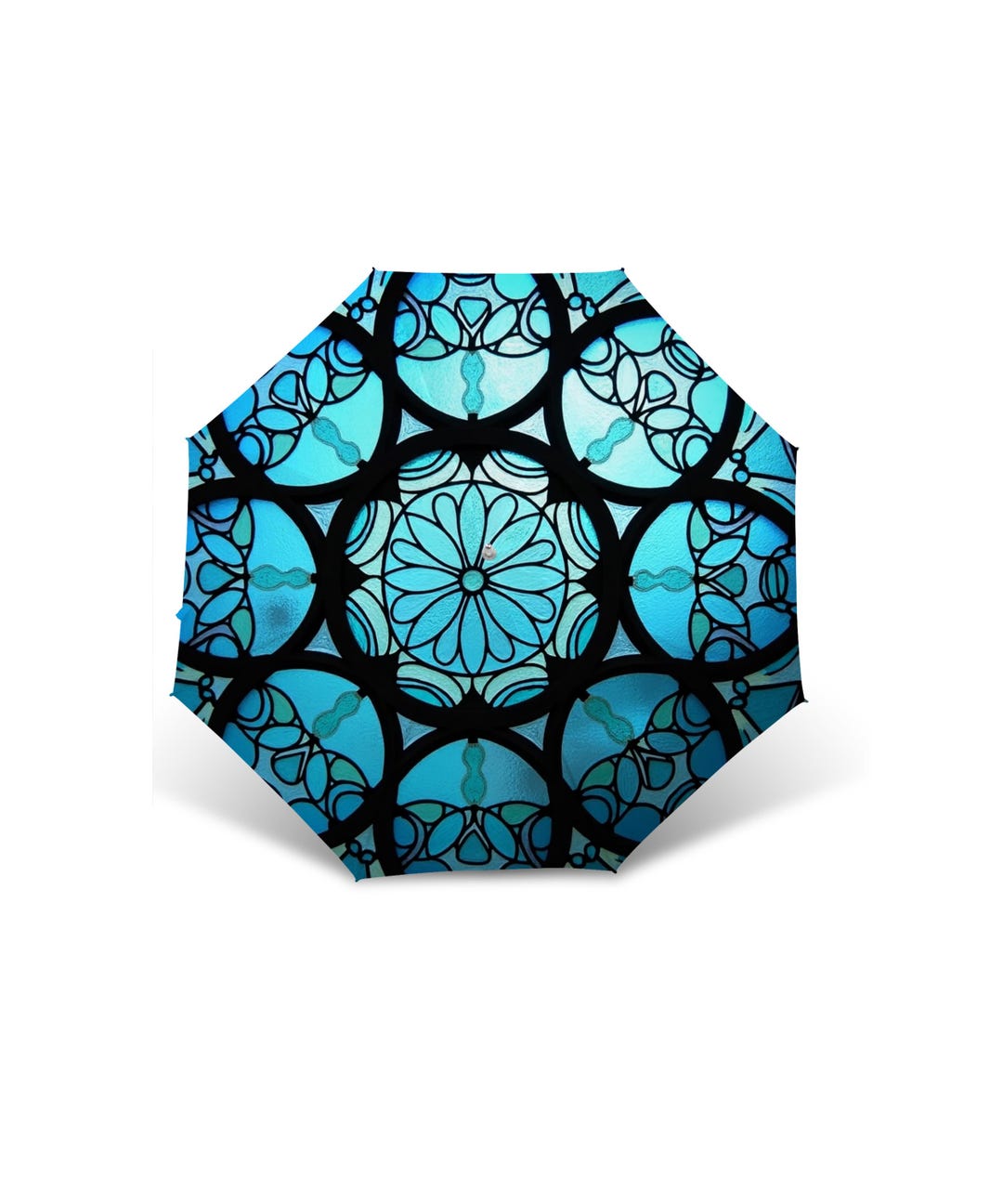 Ladies Boho Vintage Style Stained Glass Window Umbrella Aqua and Black ...
