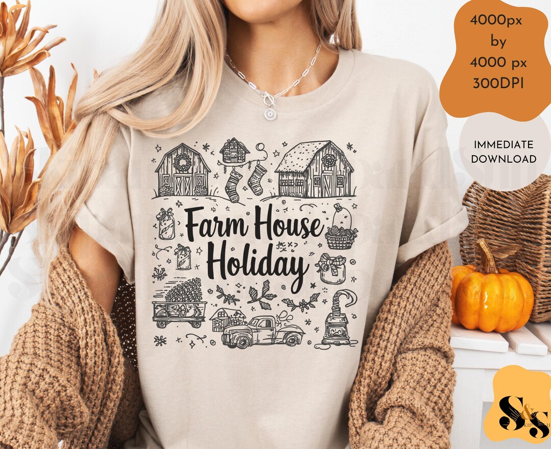 Farmhouse Holiday Png Front and Back Designs, Holidays, Homestead ...
