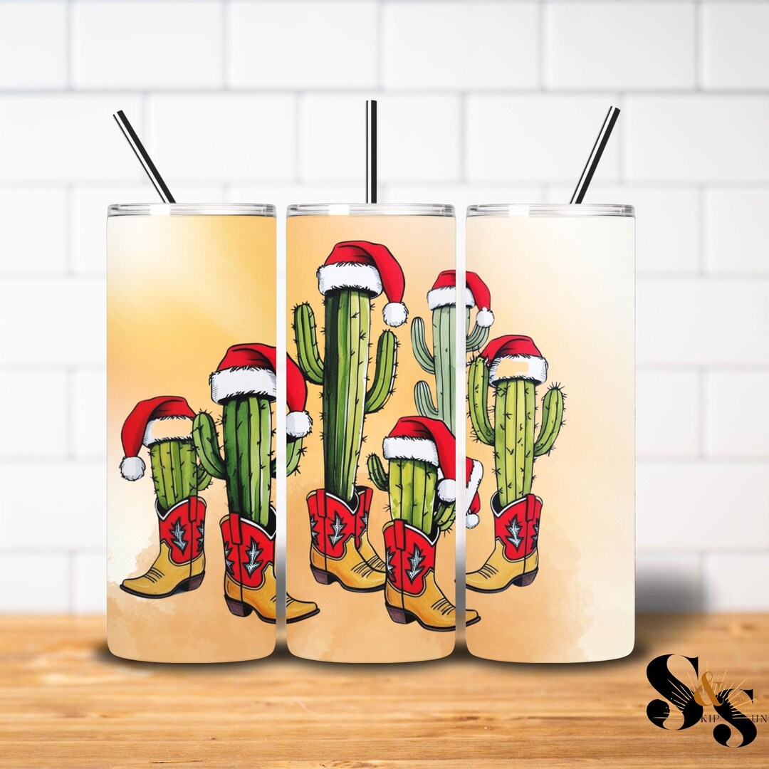 Cactus in Santa Hats Tumbler Wrap PNG | Christmas Sublimation Design ...