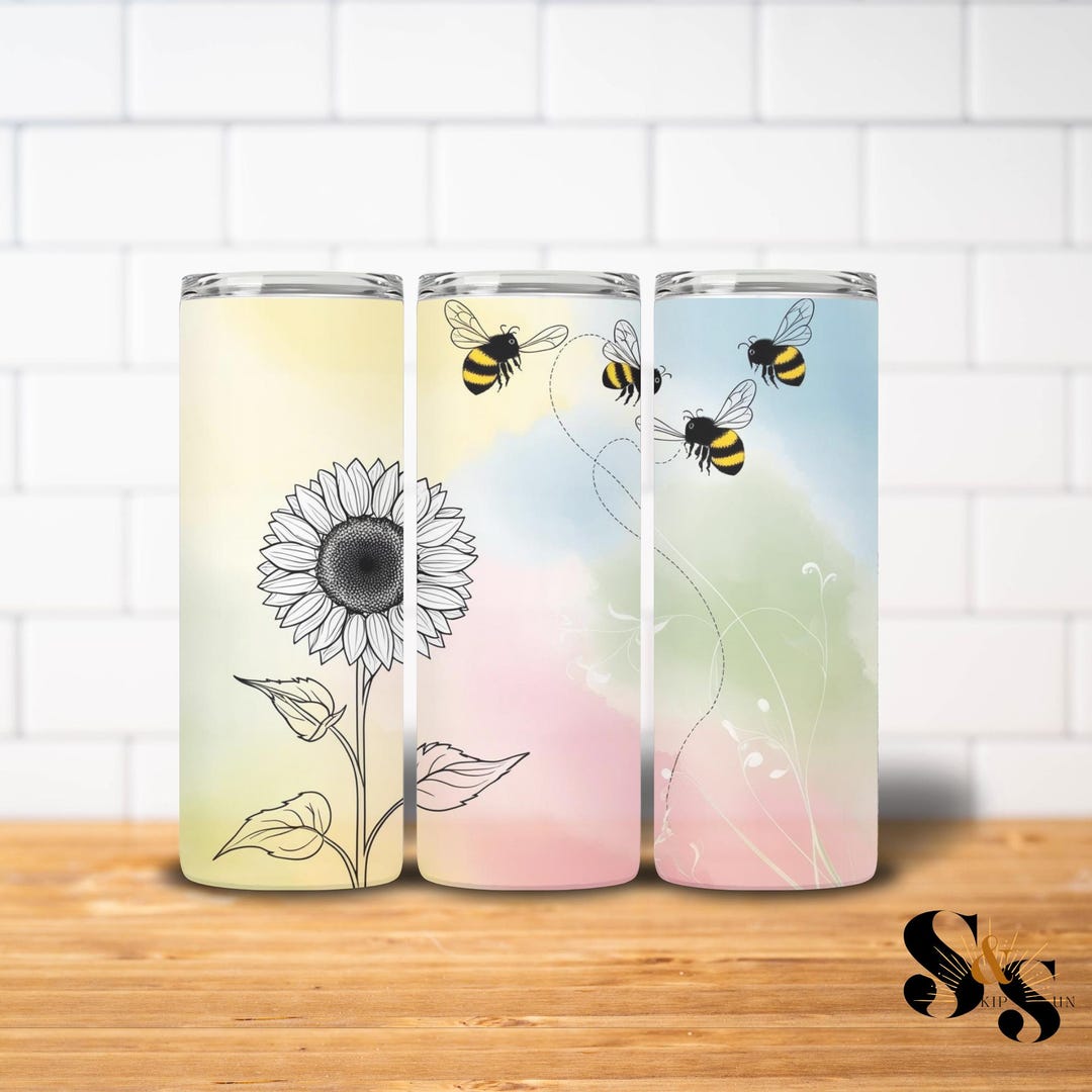Sunflower Bumblebee Tumbler Wrap: Positive Affirmation Design (digital ...