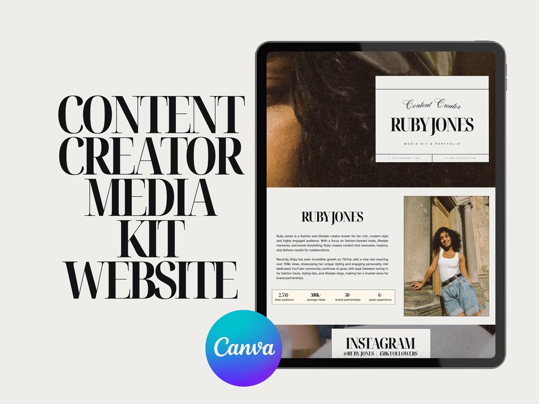 Content Creator Portfolio & Media Kit Website - Canva Editable Template ...