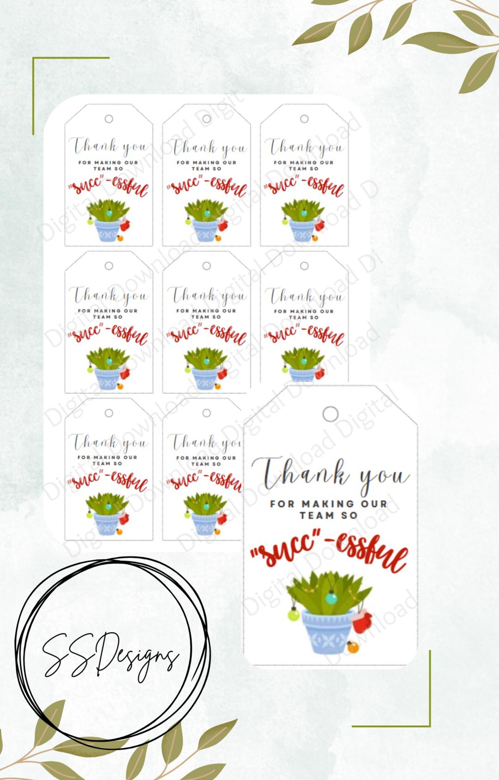 Succulent Gift Tag Template, Thank You for Making This Team Succ-essful ...