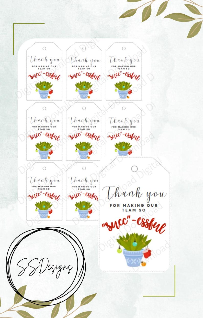 Succulent Gift Tag Template, Thank You for Making This Team Succ-essful ...