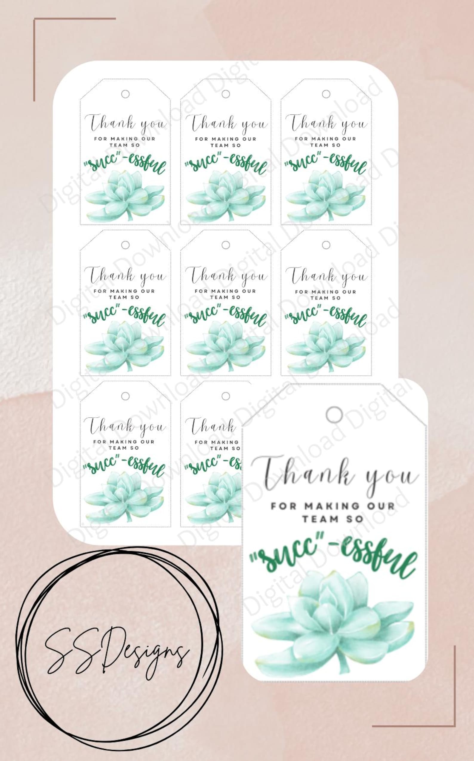 Succulent Gift Tag Template, Thank You for Making This Team Succ-essful ...