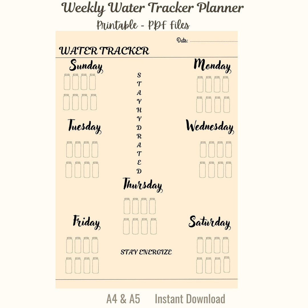Weekly Water Tracker/daily Water Checker/ Hydration Planner/ Student ...