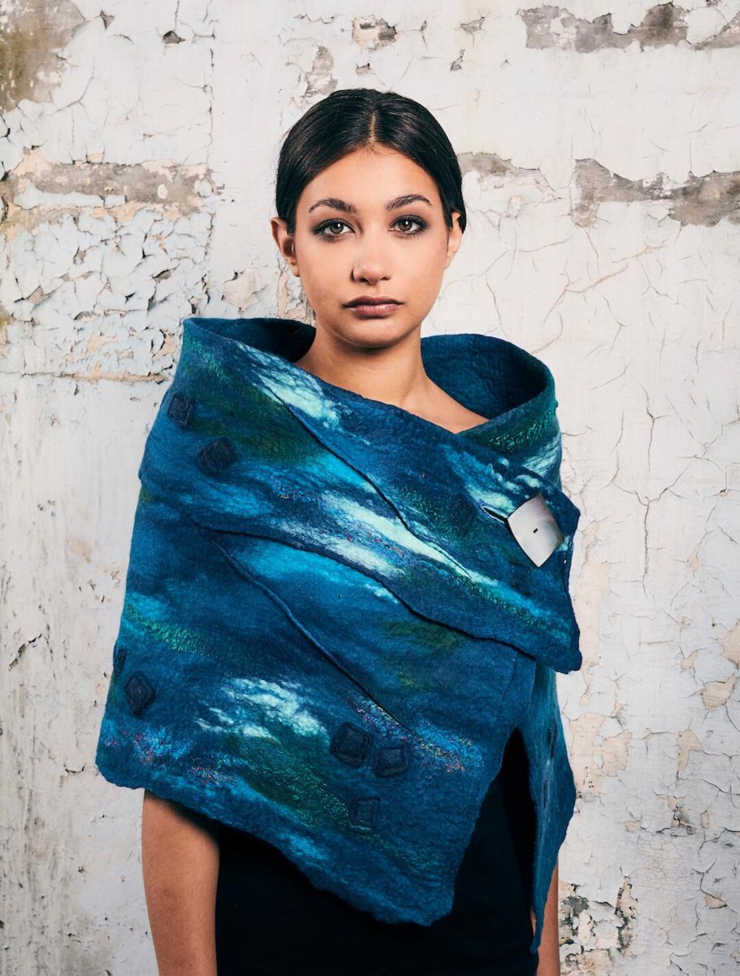 Hand Made One of a Kind Wool Shawl , Nuno Felt Shawl , Wool Felt Wrap ...