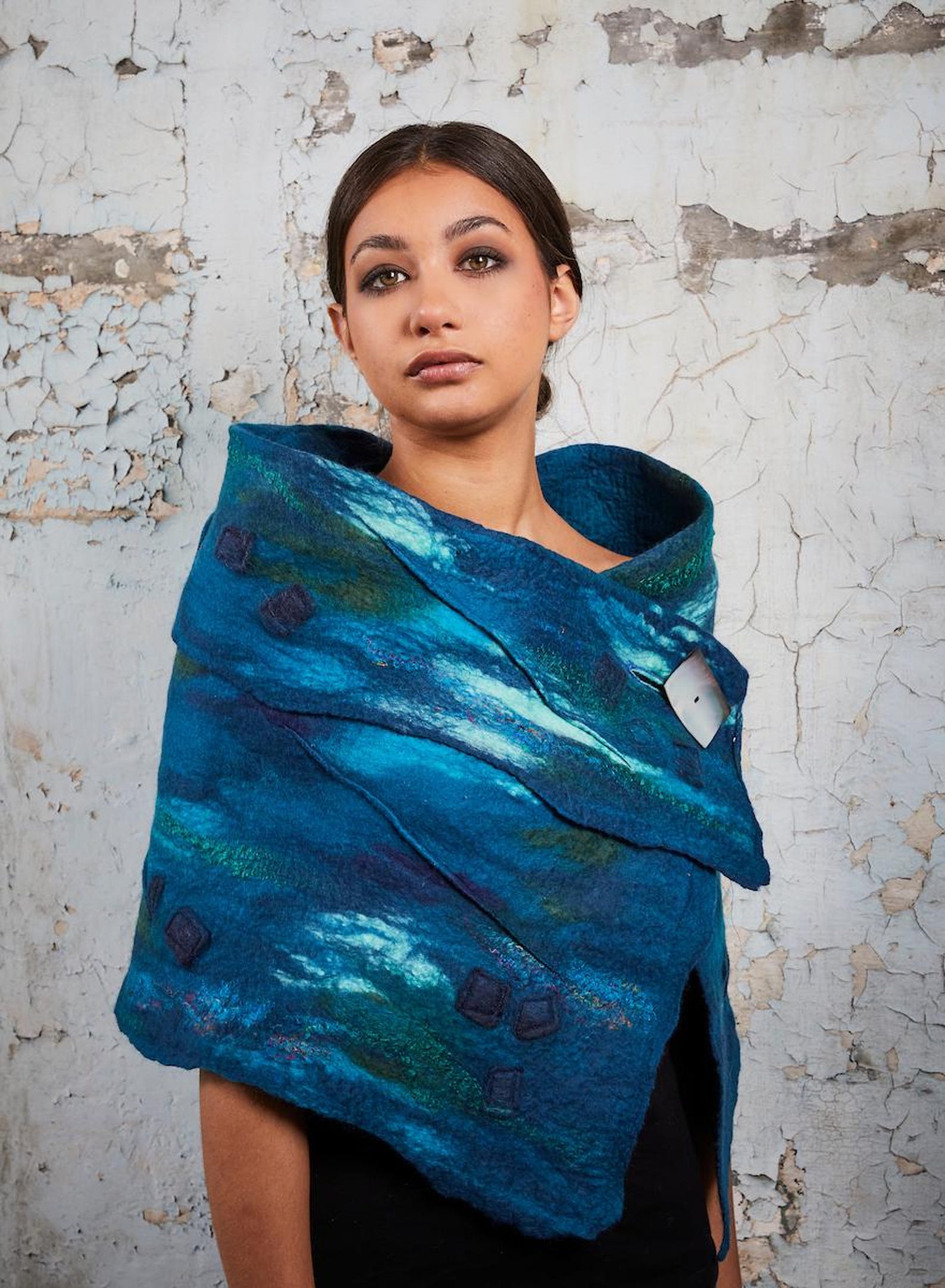 Hand Made One of a Kind Wool Shawl , Nuno Felt Shawl , Wool Felt Wrap ...