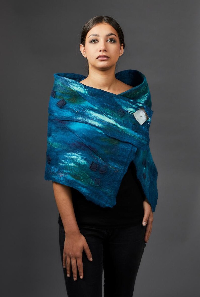 Hand Made One of a Kind Wool Shawl , Nuno Felt Shawl , Wool Felt Wrap ...