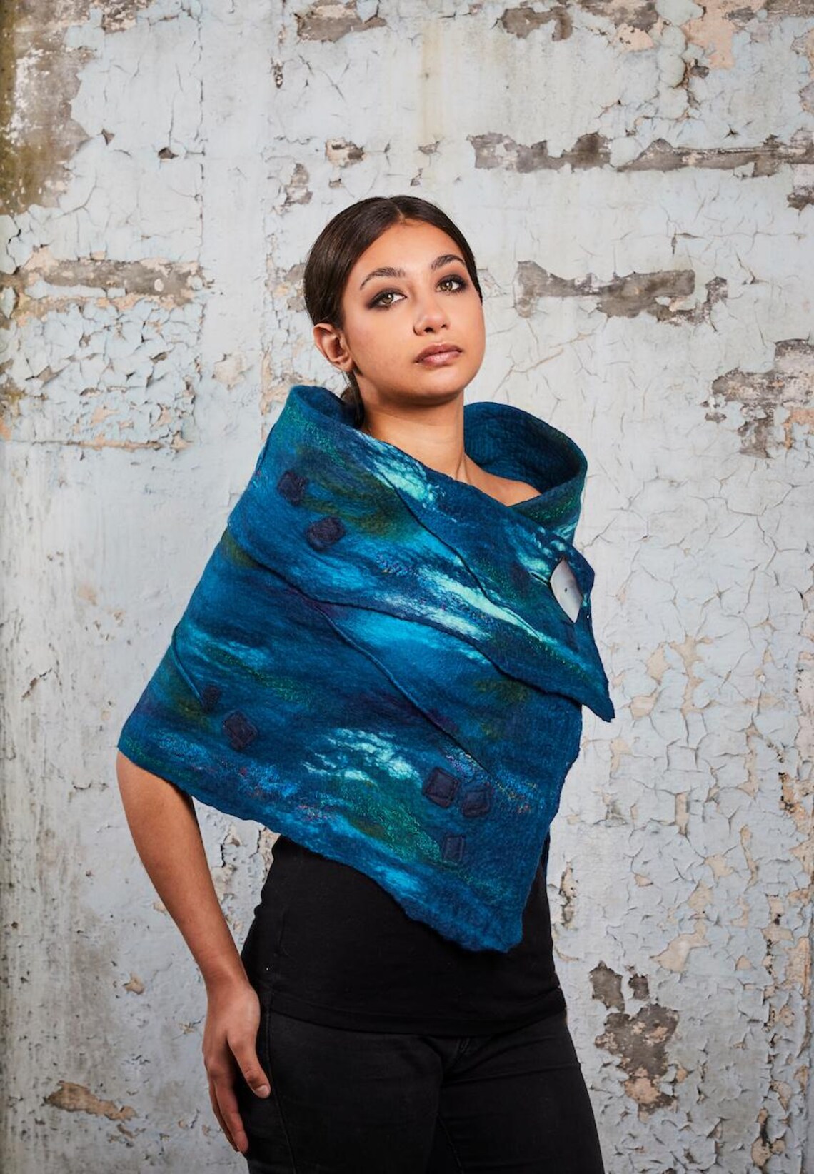Hand Made One of a Kind Wool Shawl , Nuno Felt Shawl , Wool Felt Wrap ...