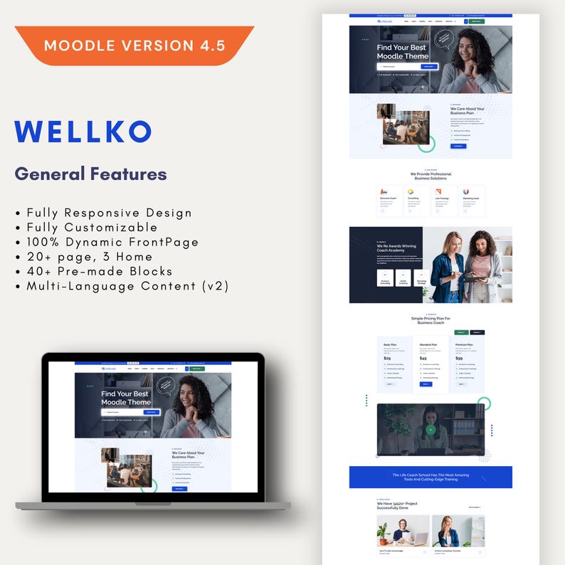 Wellko Moodle Theme for Education, Moodle Version 4.5, Education Theme, Website Template Moodle ...