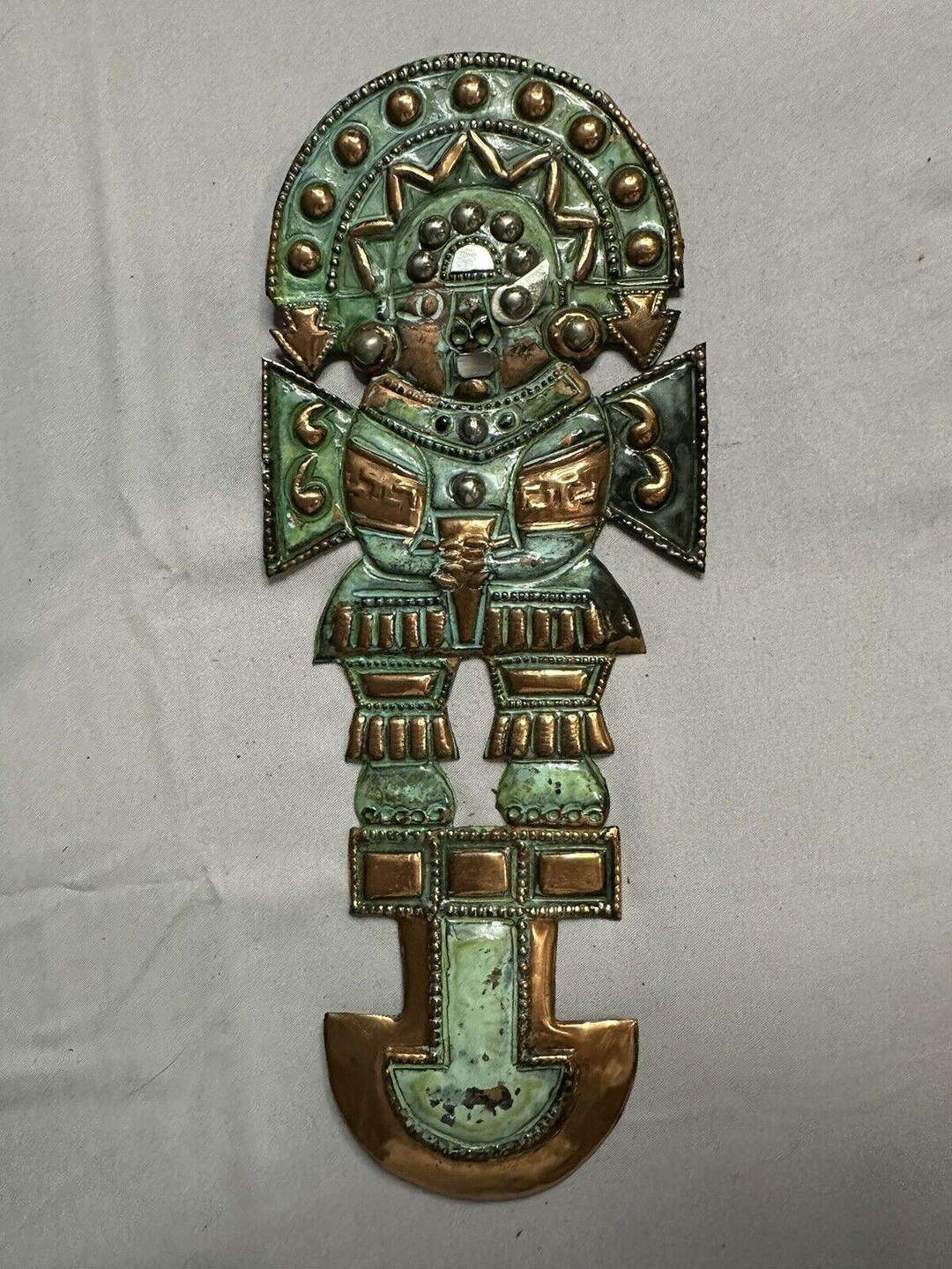 Vintage Bronze & Copper Peru Inca Aztec Tumi Deity Wall Hanging Knife ...