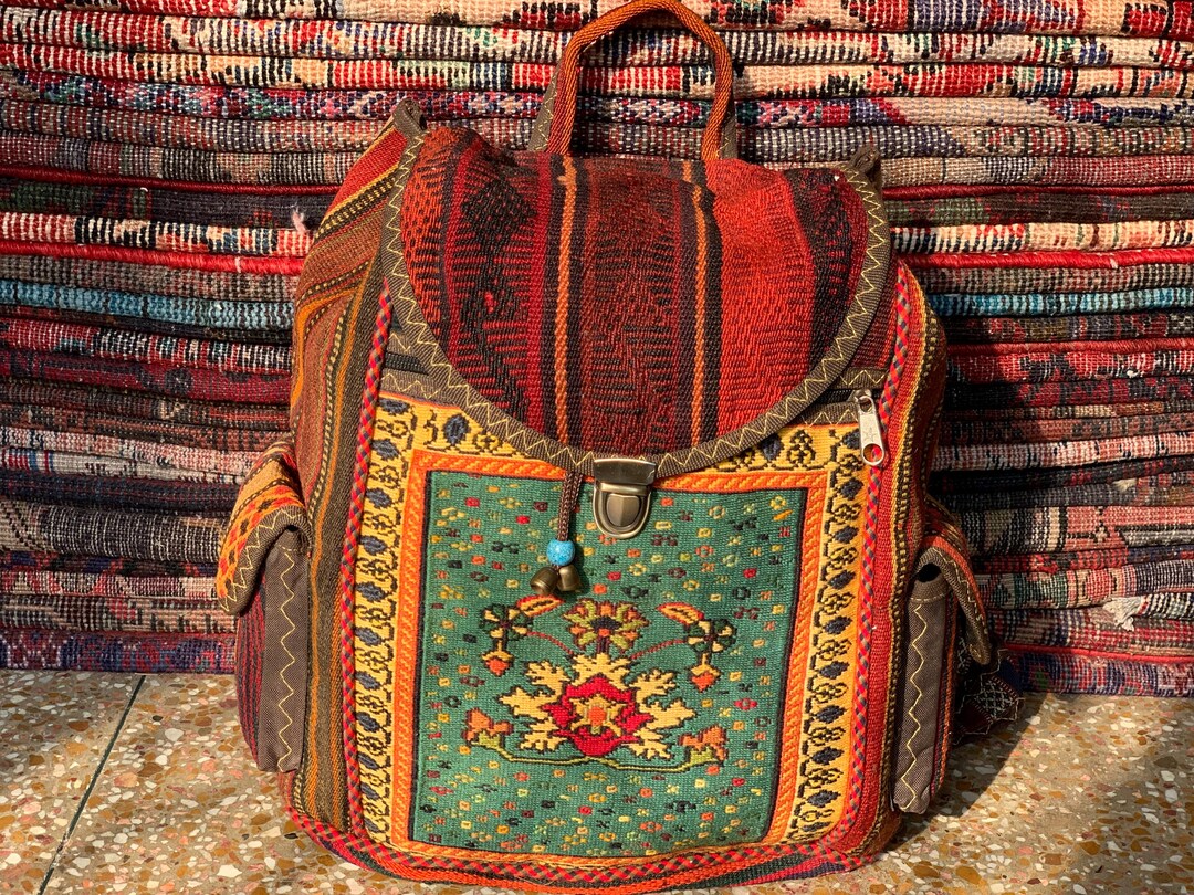 Handmade Backpack Rug, Vintage Afghan Backpack, Kilim Backpack Rug ...