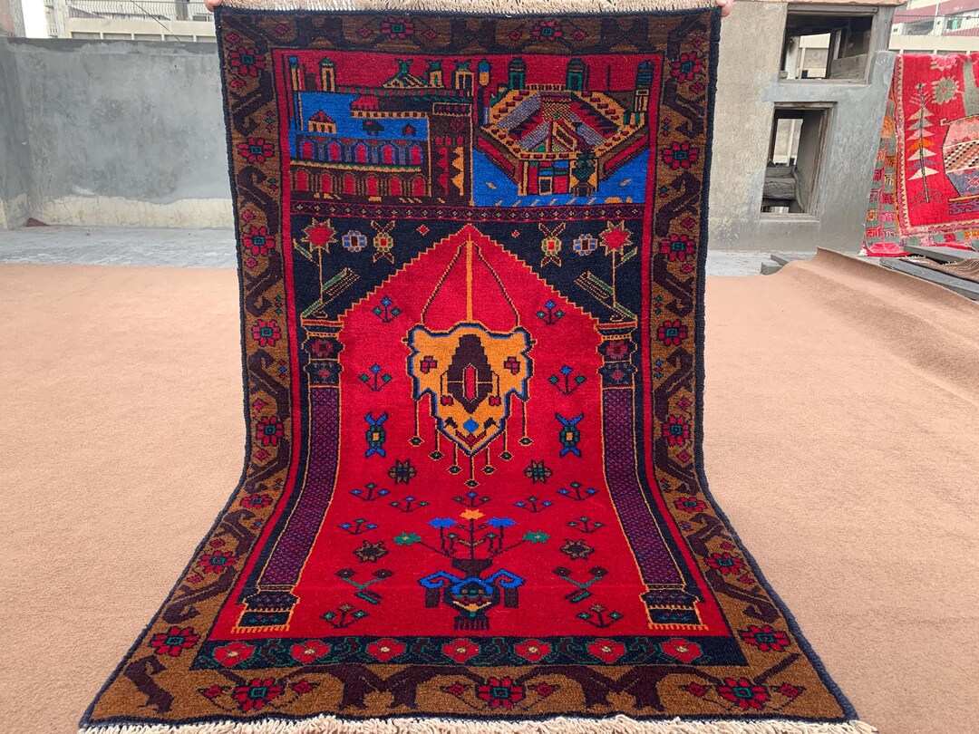 3x5 Ft Red Vintage Prayer Rug Handmade Afghan Prayer Rug, Antique ...