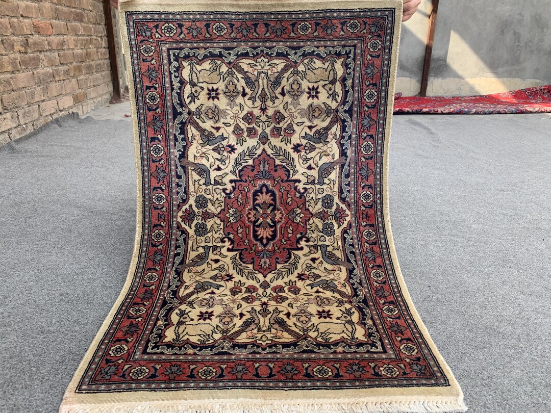 Animal Hunting Scene Rug, Small Pictorial Vintage Rug, Hand Knotted ...