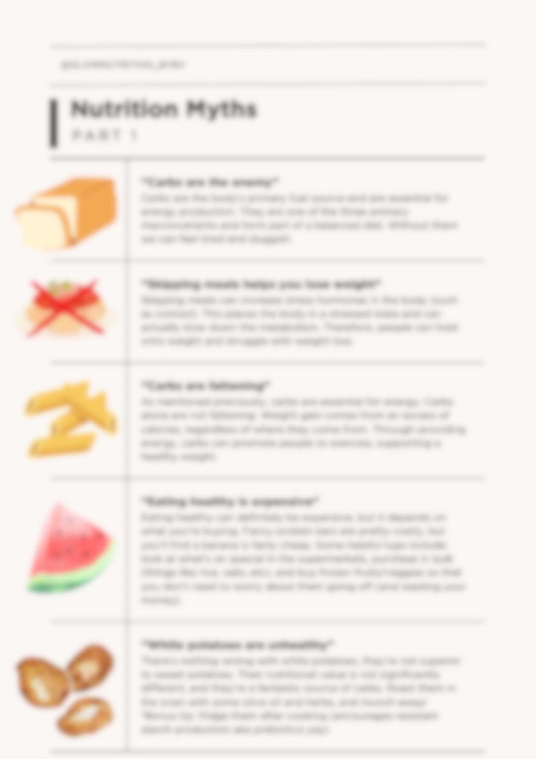 Nutrition Myths Handout Part 1 - Etsy