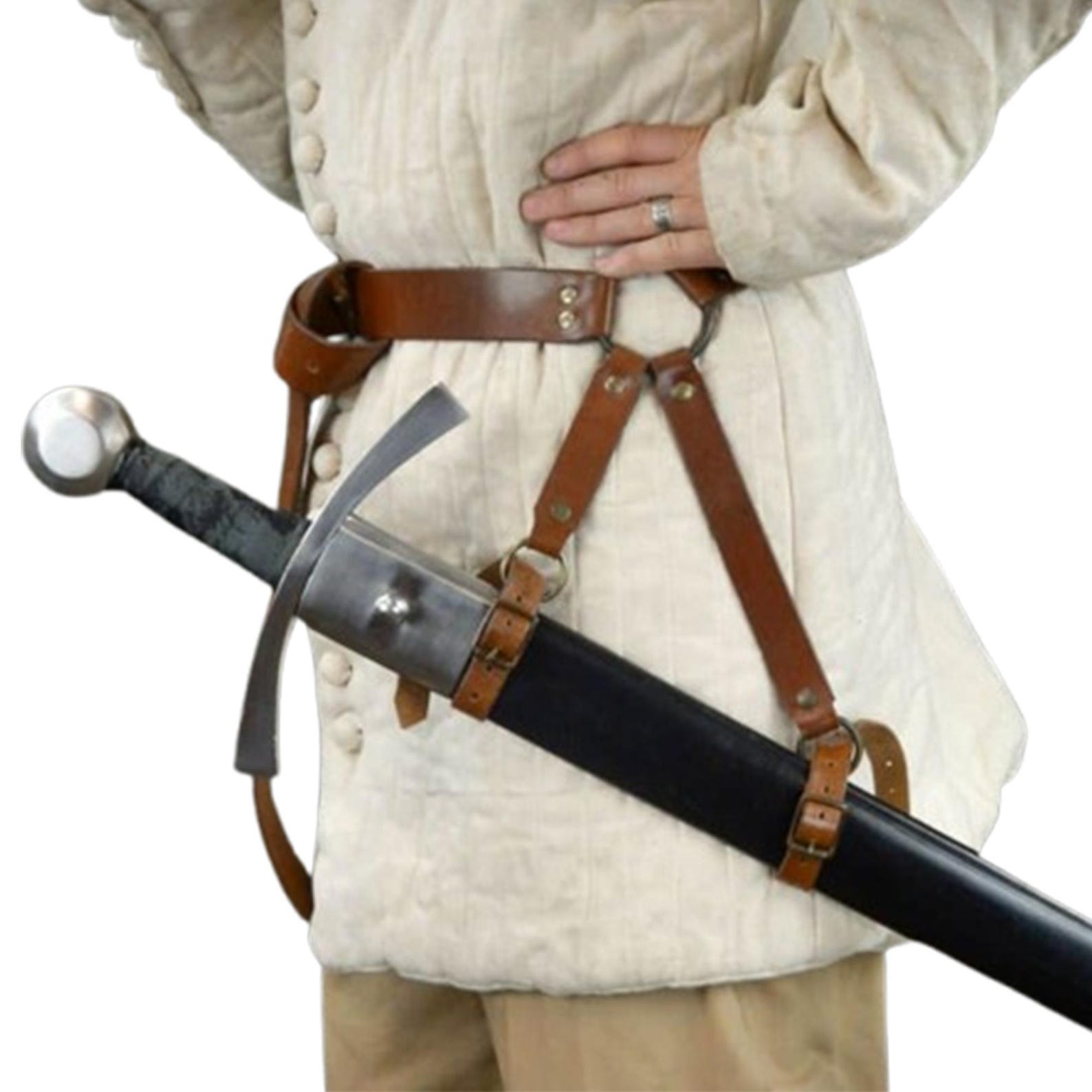 Medieval Hanging Sword Belt – Adjustable Brown Leather Scabbard Hanger ...