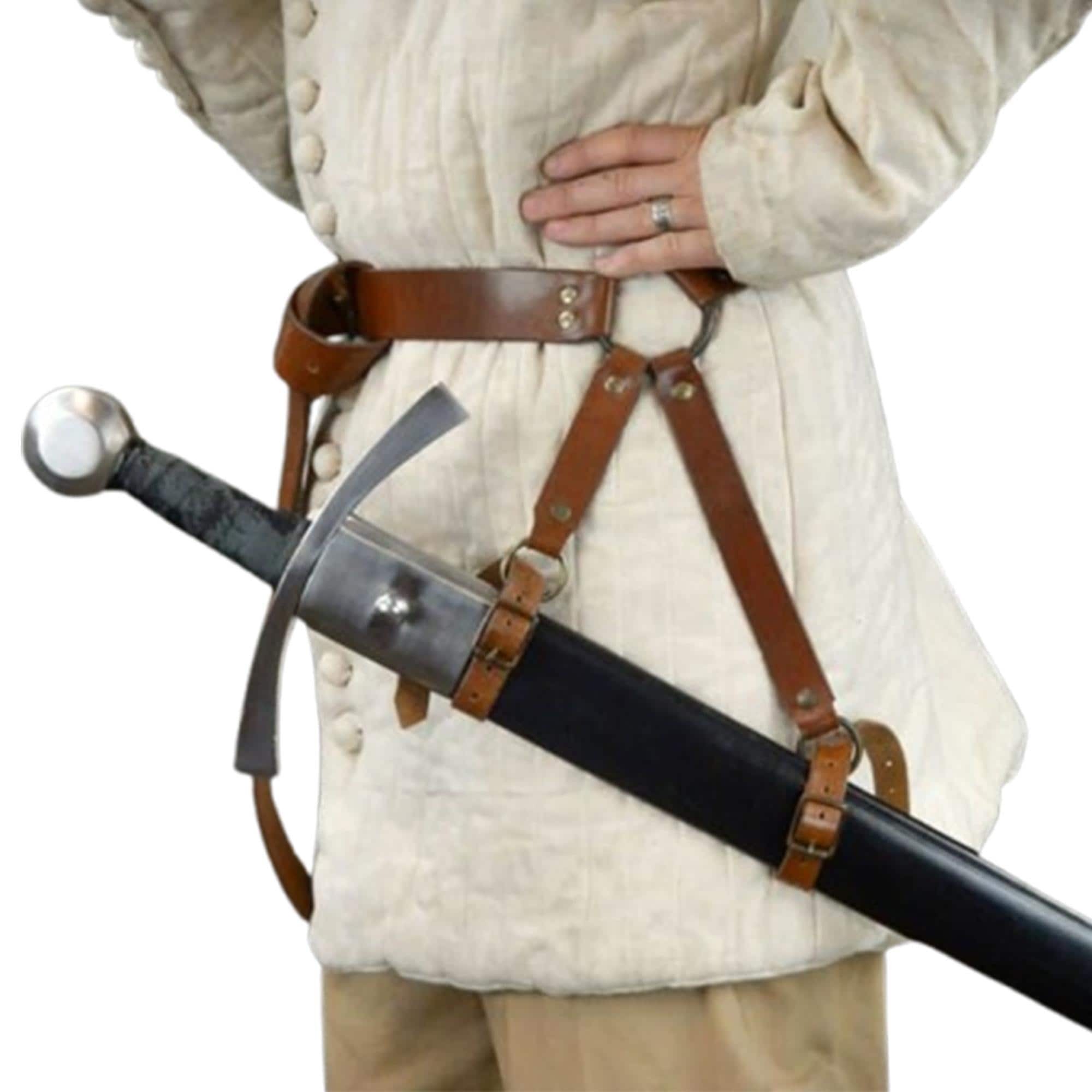 Medieval Hanging Sword Belt – Adjustable Brown Leather Scabbard Hanger ...