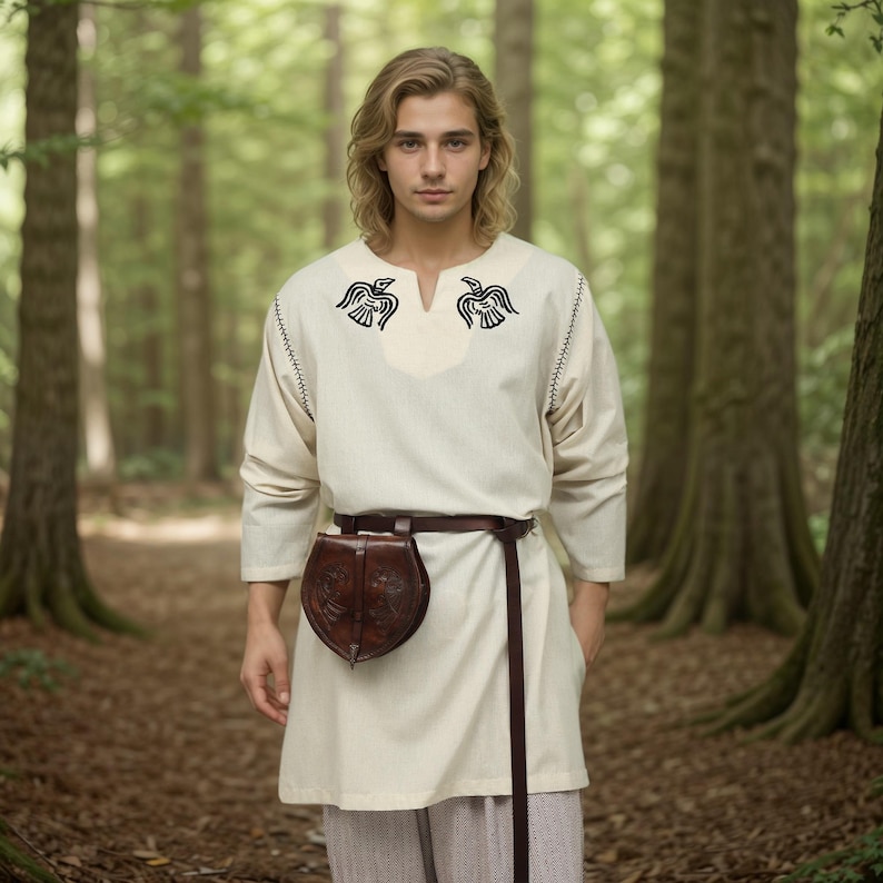 Embroidered Raven Tunic: Norse Viking Costume, Cotton Linen Blend - Etsy
