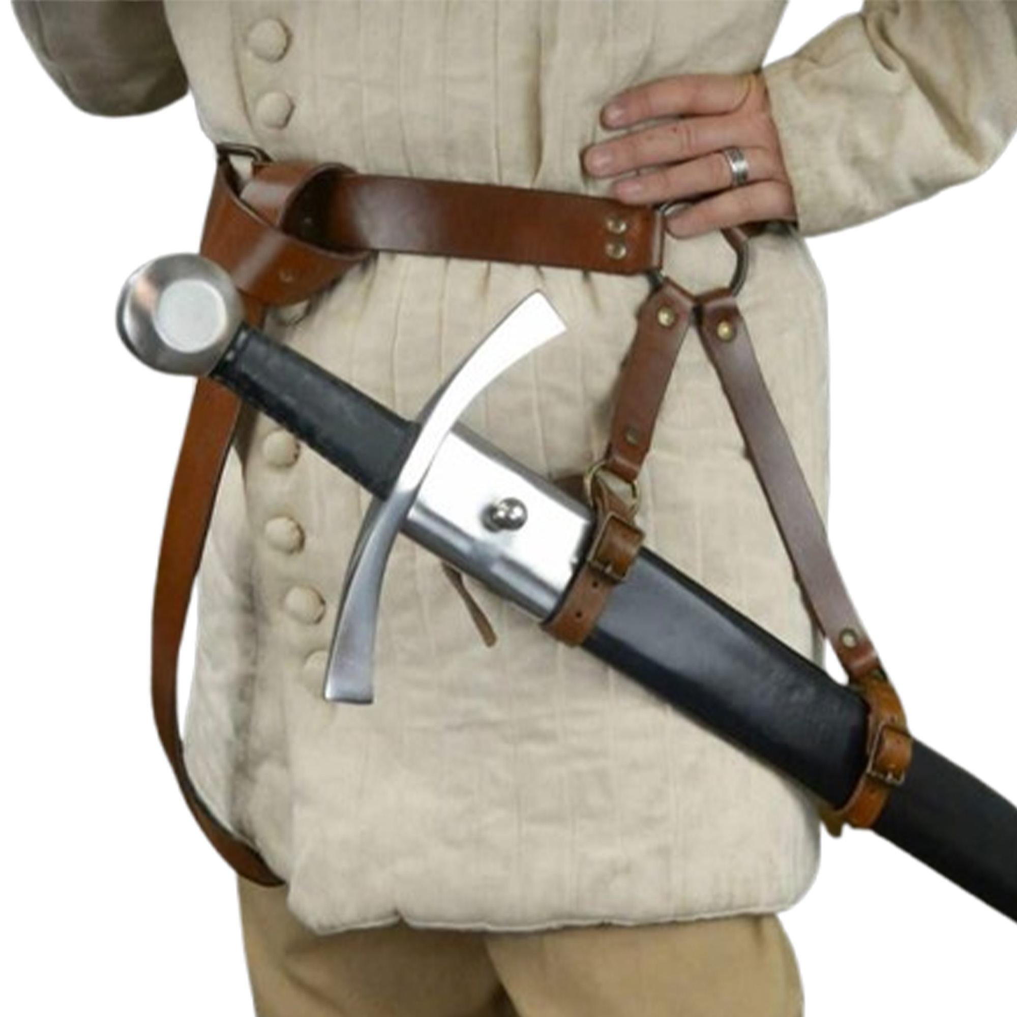 Medieval Hanging Sword Belt – Adjustable Brown Leather Scabbard Hanger ...