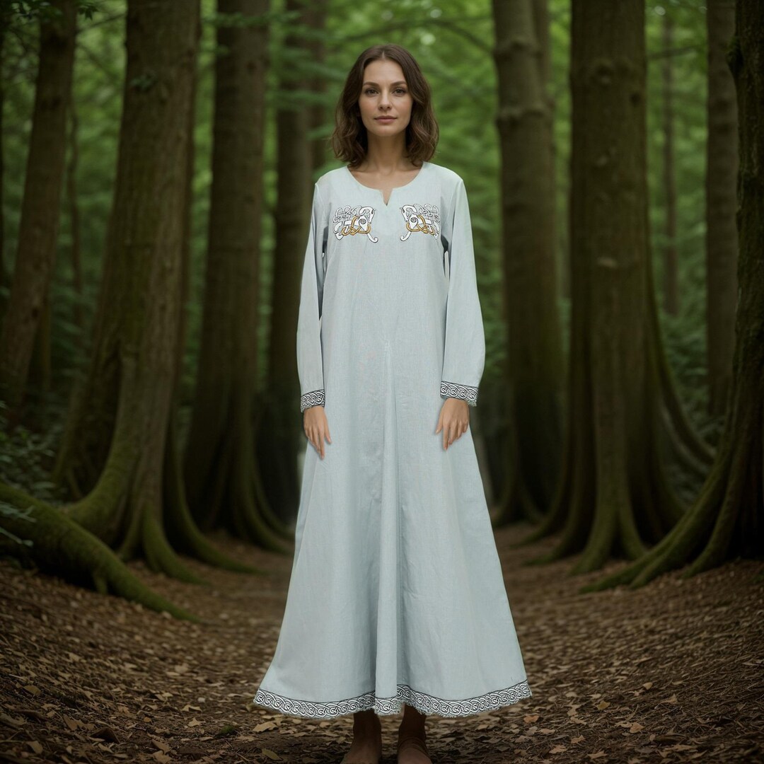 Sleipnir Viking Dress: Embroidered Norse Linen LARP Clothing - Etsy