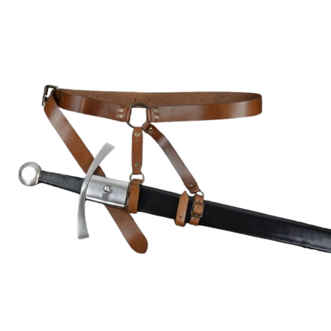 Medieval Hanging Sword Belt – Adjustable Brown Leather Scabbard Hanger ...