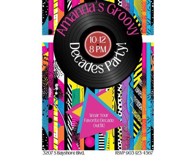 Decades Party Invitation | Decades Party Invite | 80s Party Invites ...